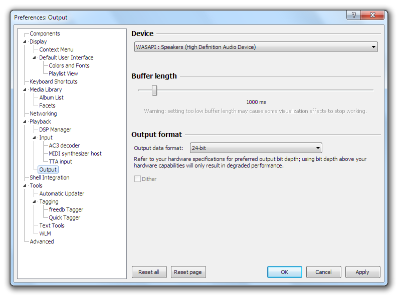 File:Foobar2000-Preferences-output.png - Hydrogenaudio Knowledgebase