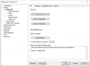 Foobar2000:Preferences:Display:Columns UI - Hydrogenaudio Knowledgebase