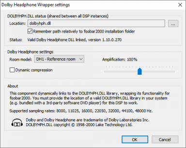 foobar2000:Components/Dolby Headphone Wrapper (foo_dsp_dolbyhp) - Hydrogenaudio Knowledgebase